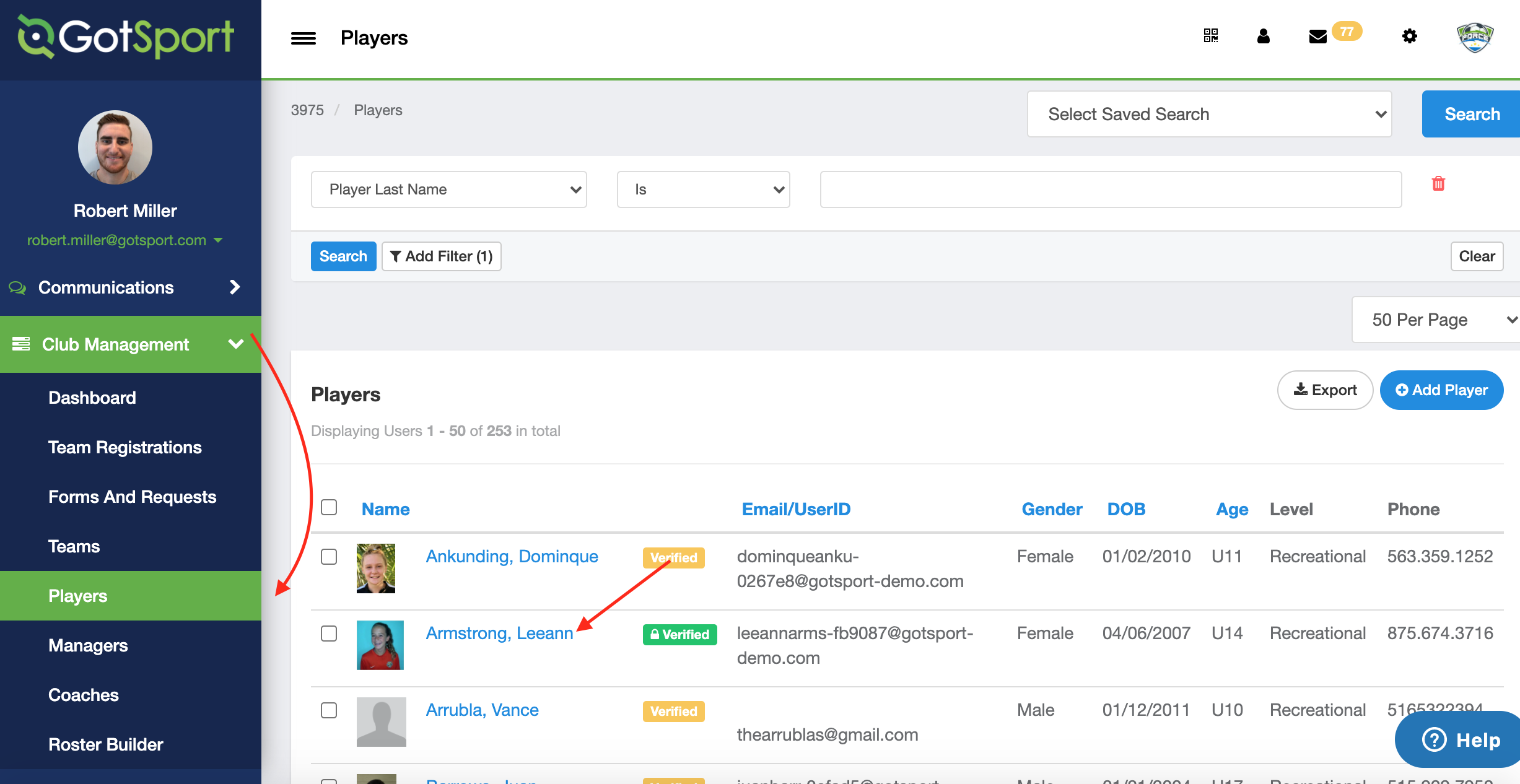 As a Club Admin - Adding Player ID Number for Game Card Printing
